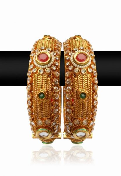 Latest Design Indian Fashion Bangles in Green, White and Red Stones ...
