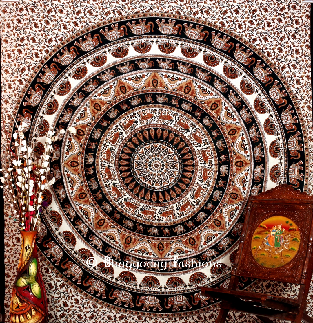 White Multicolor Hippie Handlook Boho Dorm Wall Tapestry Bedding ...