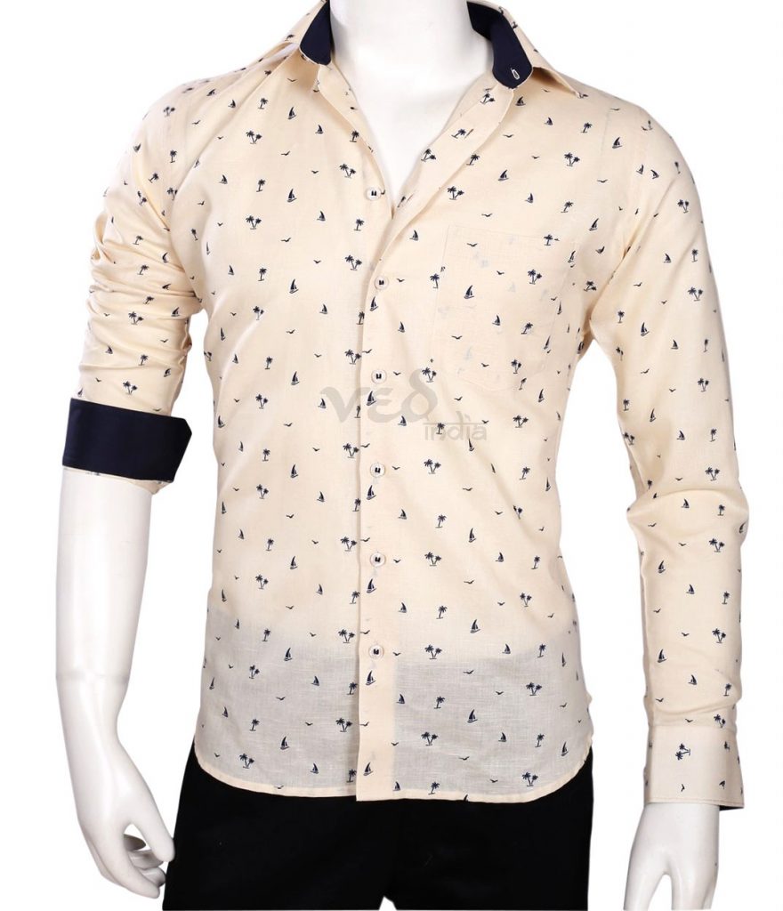 Latest Design Fashionable Beige Printed Party Shirt for Men - VedIndia.com