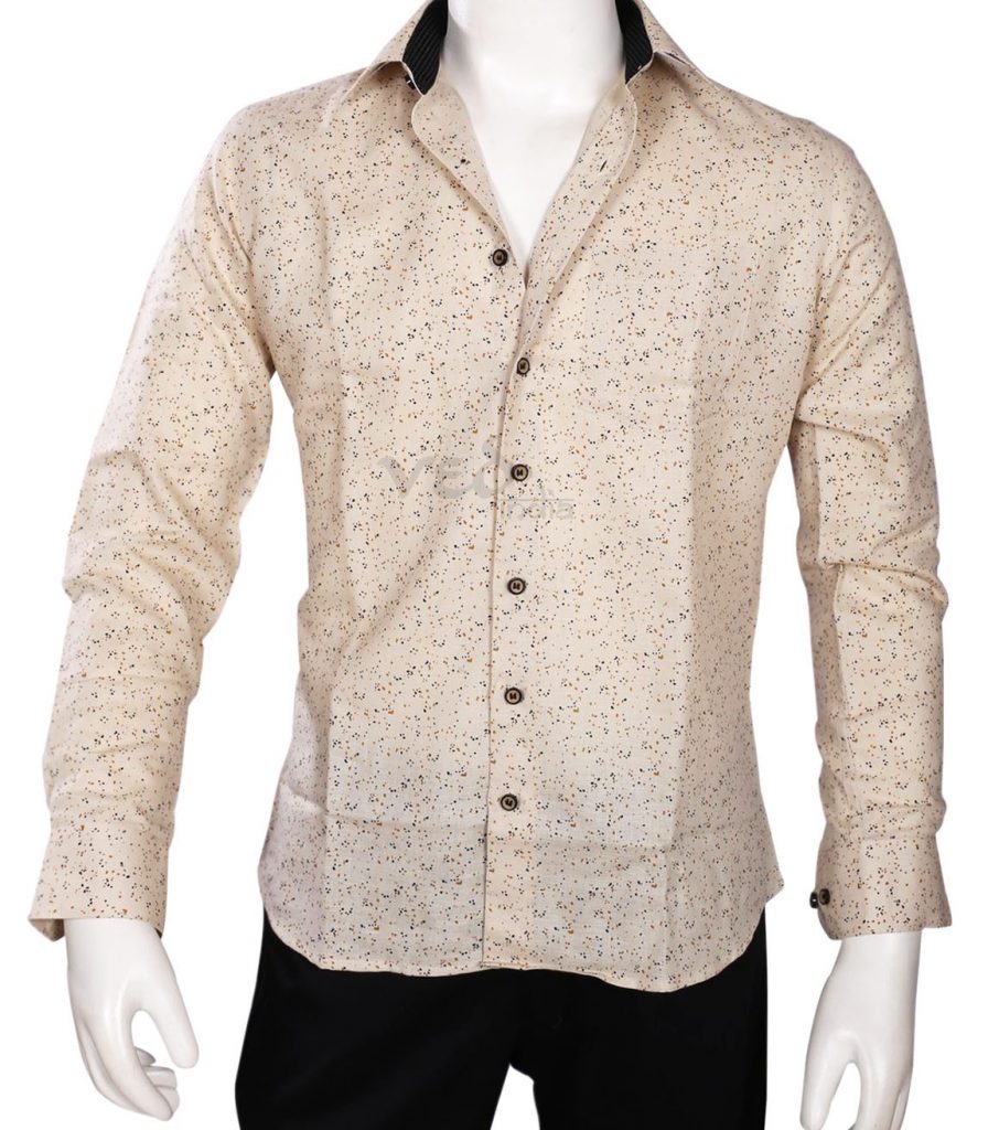 Posh Men’s Party wear Fashion Linen Shirt in Wheat Brown - VedIndia.com