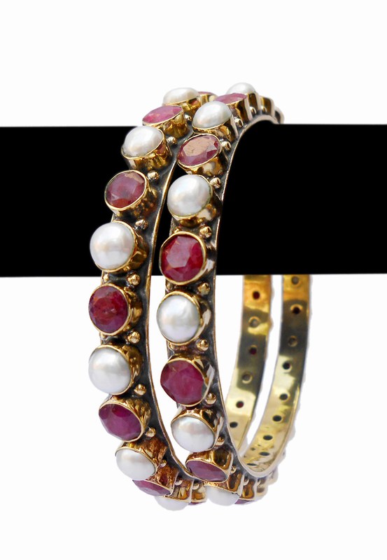 Fancy Trendy Fashion Bangle with Red Stones and Pearls from India ...