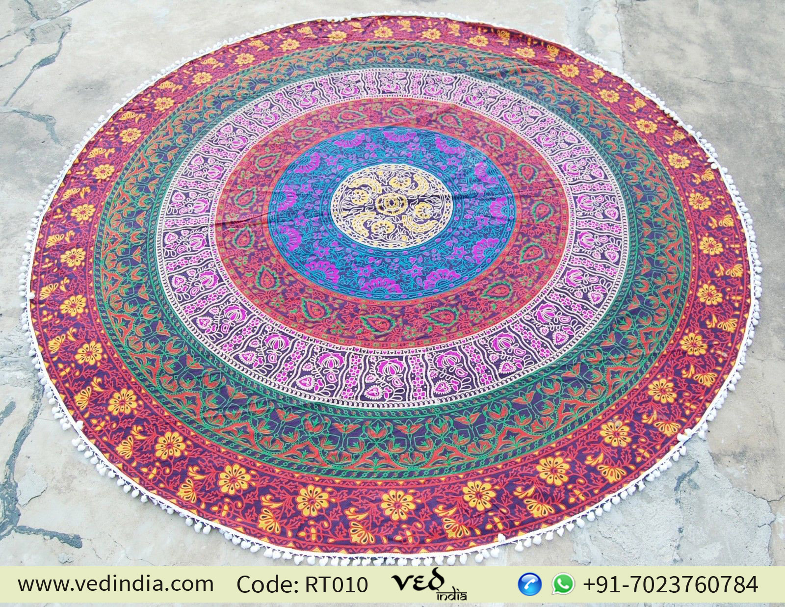 Multicolored Floral Round Mandala Boho Table Cloth Tapestry - VedIndia.com